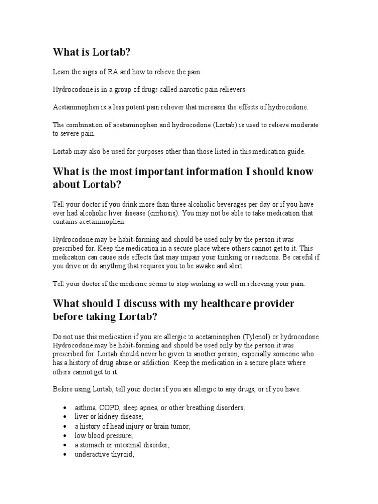Understanding Lortab: Uses and Risks | PDF | Alcoholism | Health Sciences