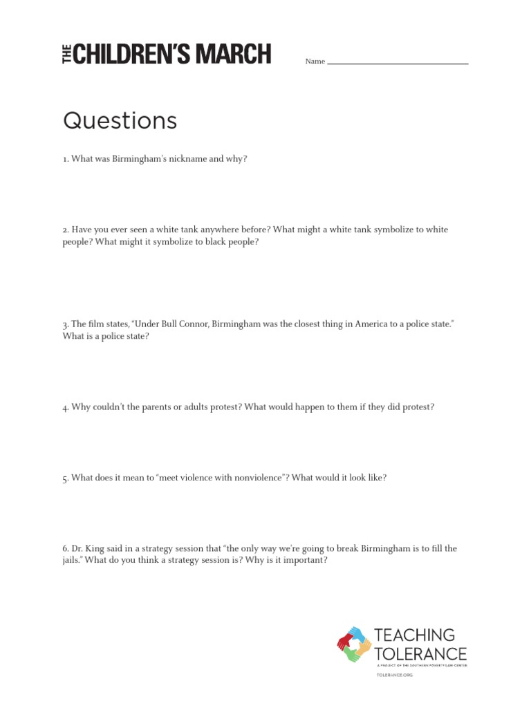Mighty Times The Childrens March Questions Handout | PDF | Birmingham ...