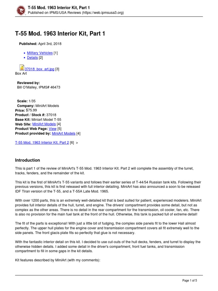 t-55 Mod. 1963 Interior Kit Part 1 | PDF | Tanks | Vehicles