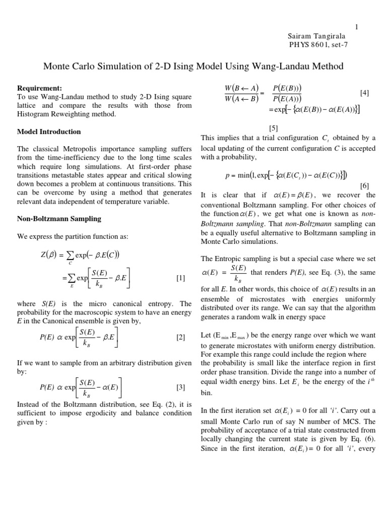 Monte Carlo Simulation Of 2 D Ising Model Using Wang Landau Method