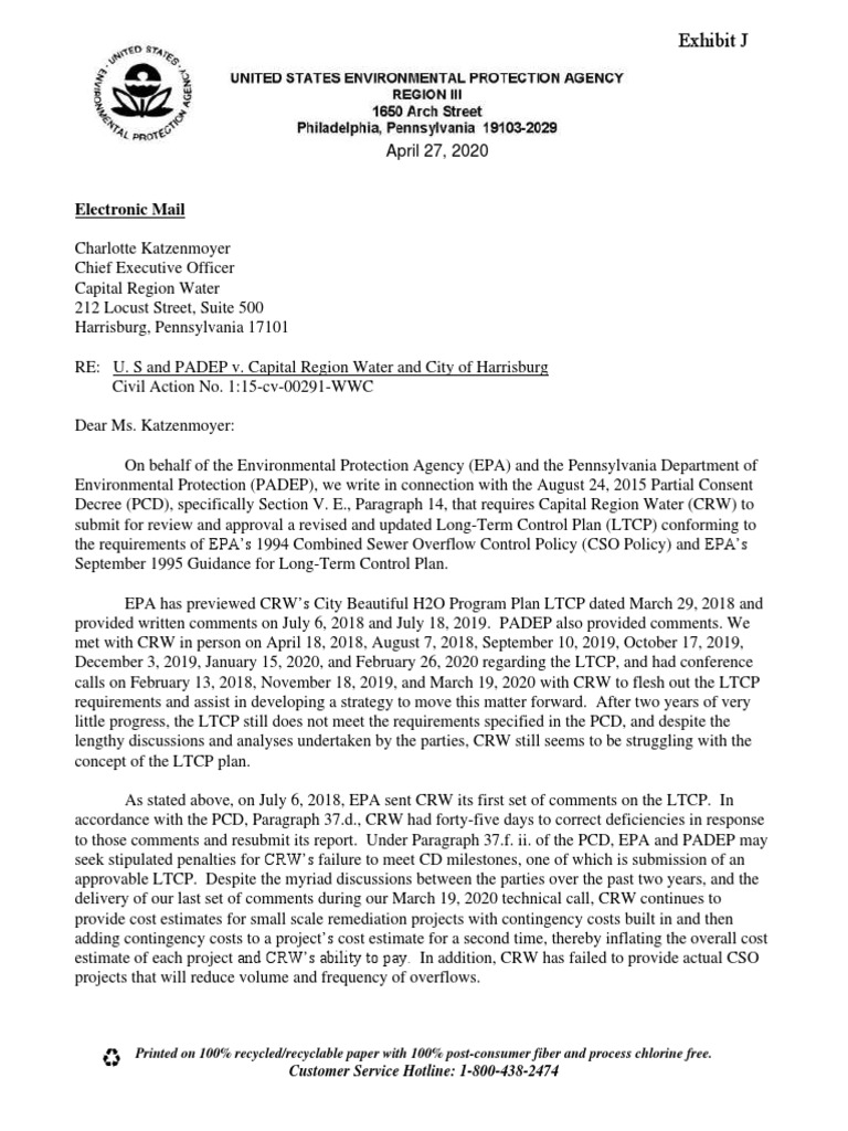 EPA Letter To Capital Region Water | Download Free PDF | United States ...