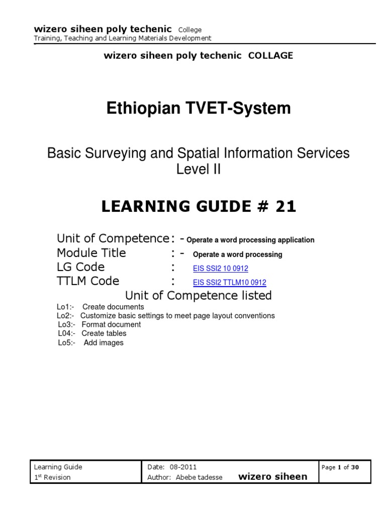 Ethiopian TVET-System: Learning Guide # 21 | PDF | Computer File | Window (Computing)