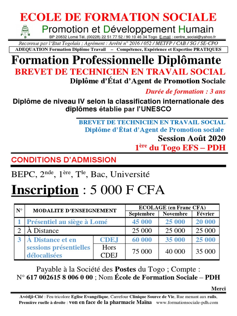 Formation Sociale au Togo : Diplômes et Inscription | PDF