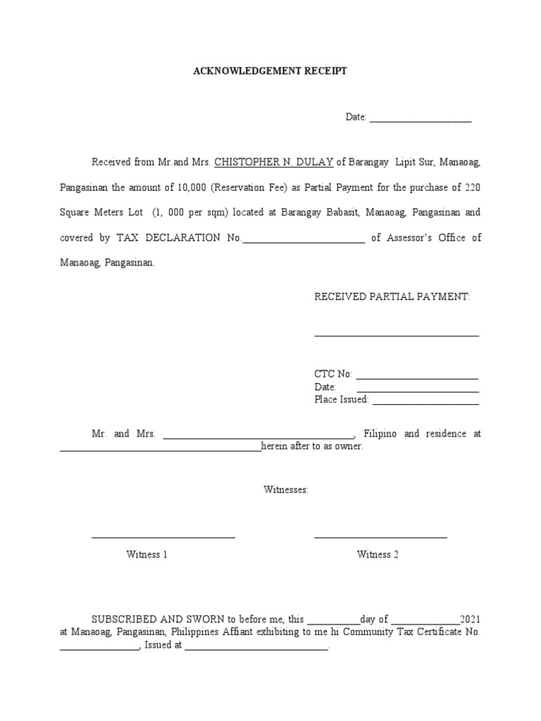 Acknowledgement Receipt: Date | PDF