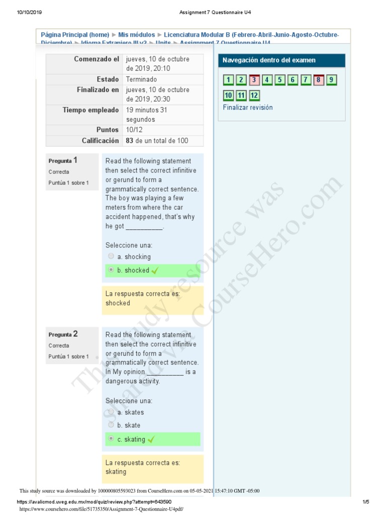 Assignment 7 Questionnaire U4 PDF | PDF | Semantics | Semantic Units