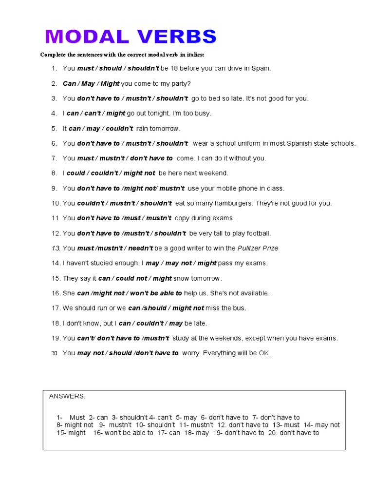 Revision 2 Modal Verbs Multiple Choice | PDF