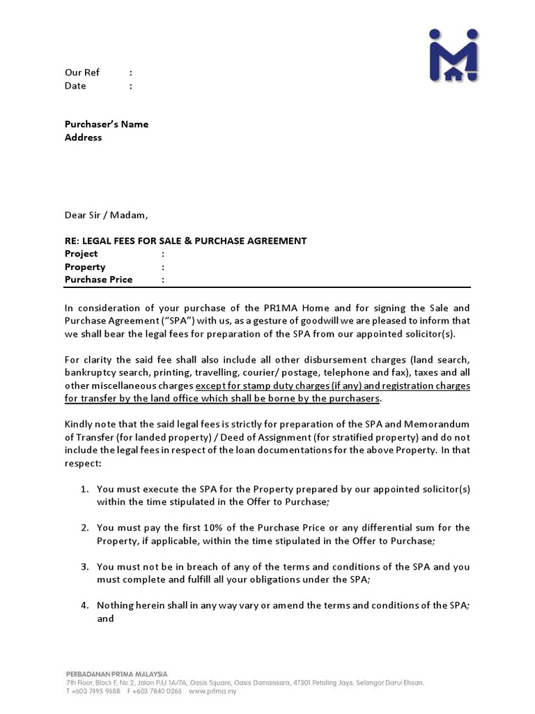 Legal Fees For Sale & Purchase Agreement | PDF | Civil Law (Legal ...