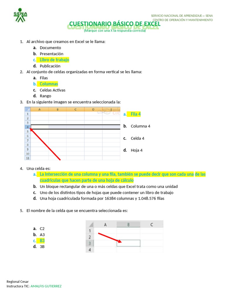 Cuestionario Basico de Excel | PDF | Hoja de cálculo | Microsoft Excel