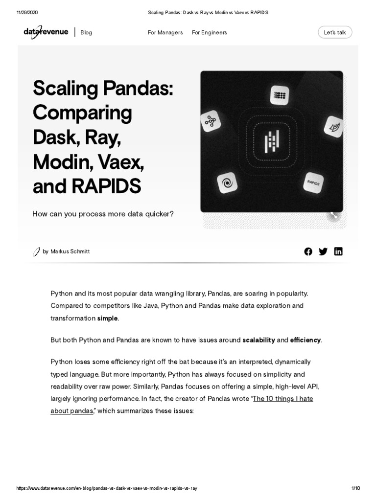 Scaling Pandas - Dask Vs Ray Vs Modin Vs Vaex Vs RAPIDS | PDF ...