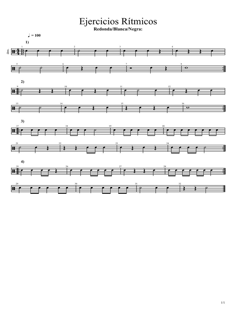 Ejercicios Rítmicos en 4-4 | PDF
