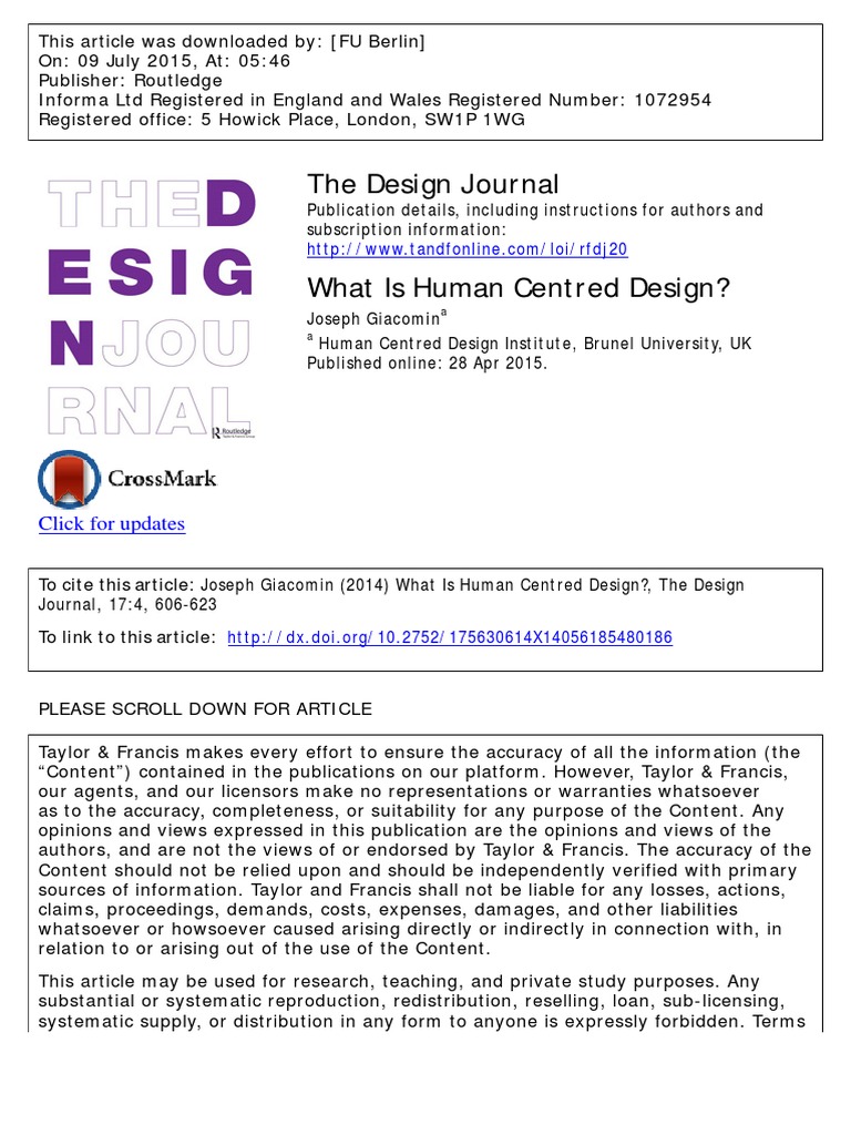 GIACOMIN, J. What Is Human Centred Design | PDF | Human Factors And Ergonomics | Design
