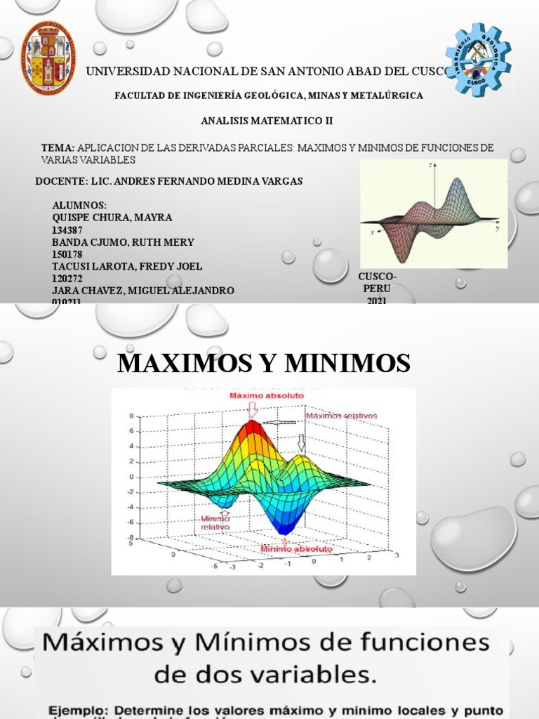 Análisis de máximos y mínimos de funciones de varias variables mediante el cálculo de derivadas ...