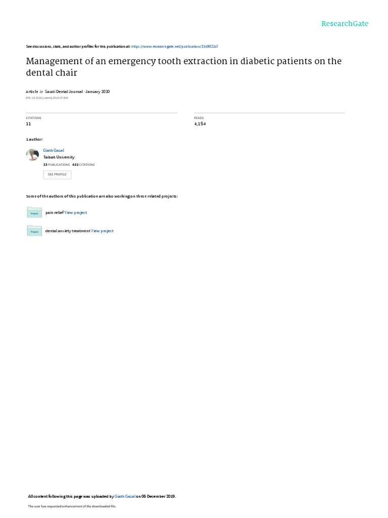 Management of An Emergency Tooth Extraction in Diabetic Patients On The ...