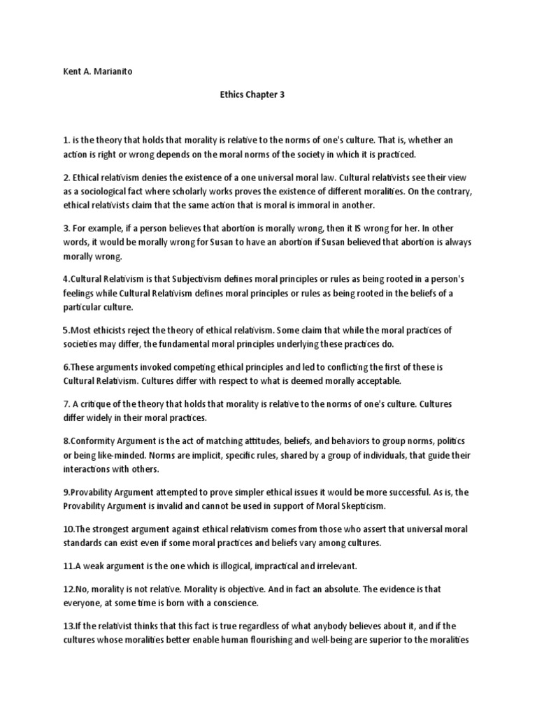 Answer Module 3 Ethics | PDF | Relativism | Morality
