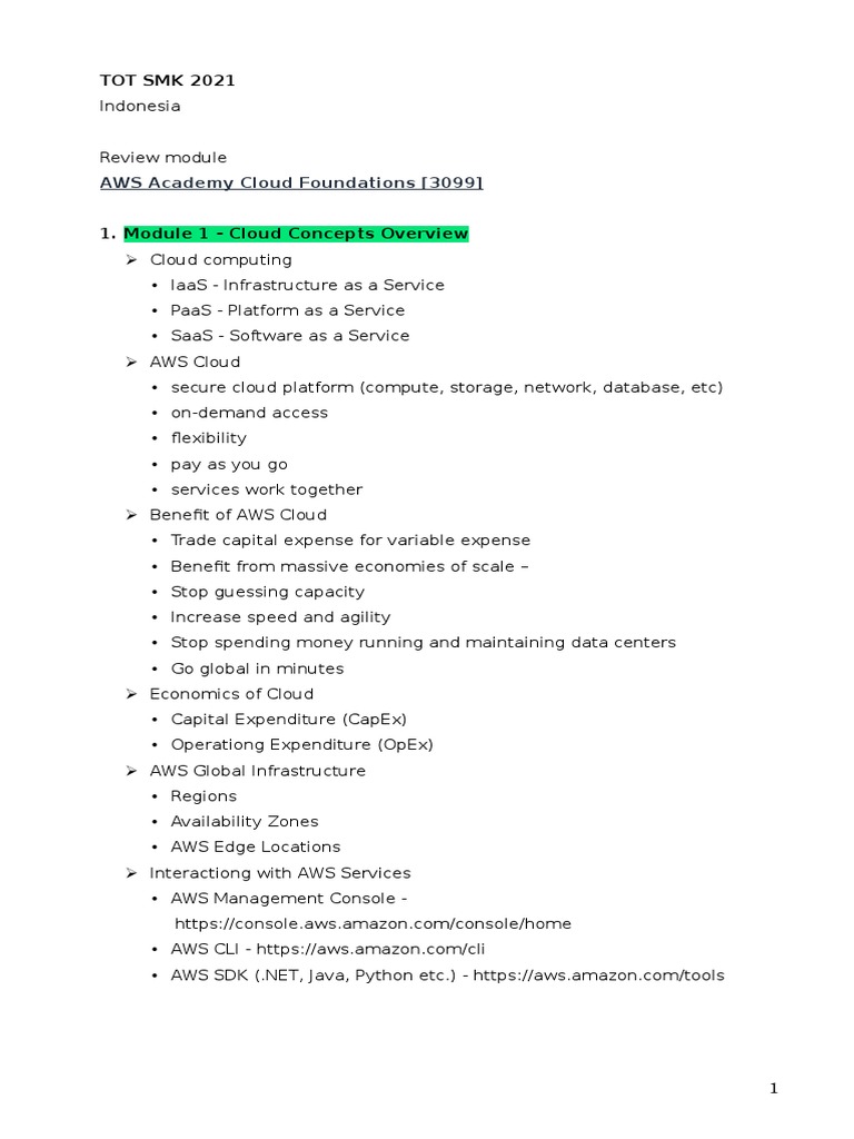 AWS Academy Cloud Foundations (3099) : TOT SMK 2021 | Download Free PDF | Amazon Web Services ...