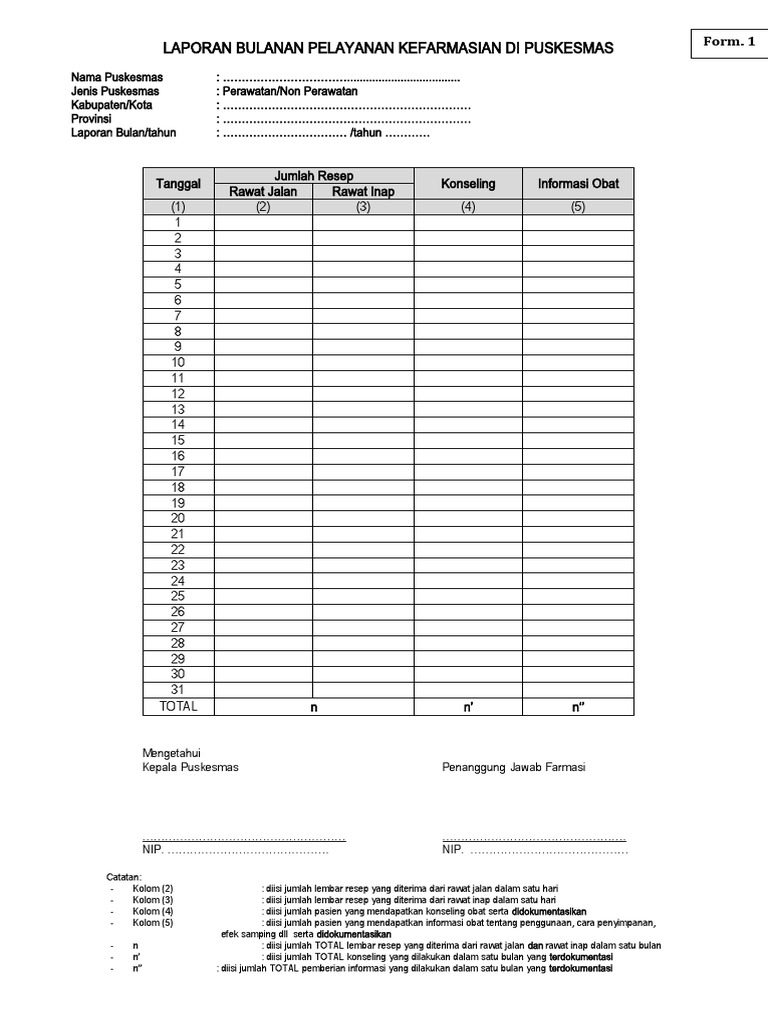 Laporan Bulanan Yanfar Puskesmas | PDF