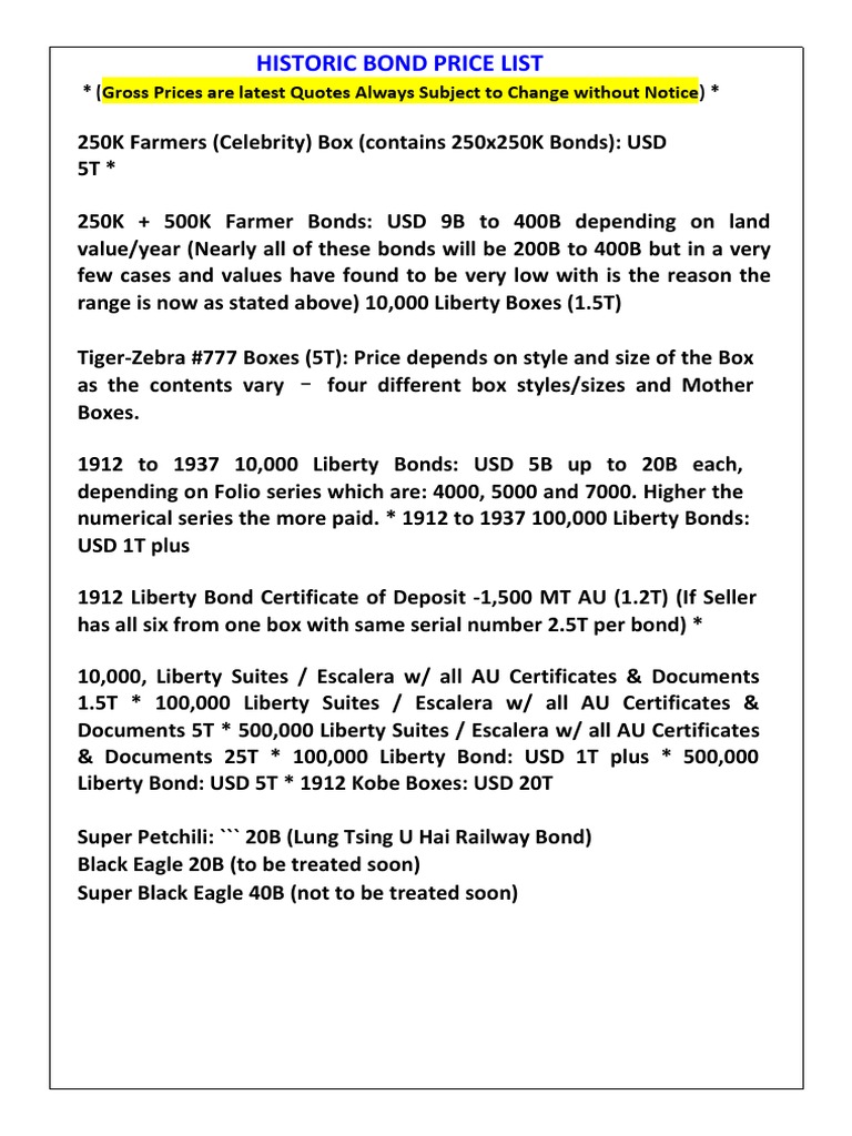 Historic Bond Price List | PDF | Prices | Payments