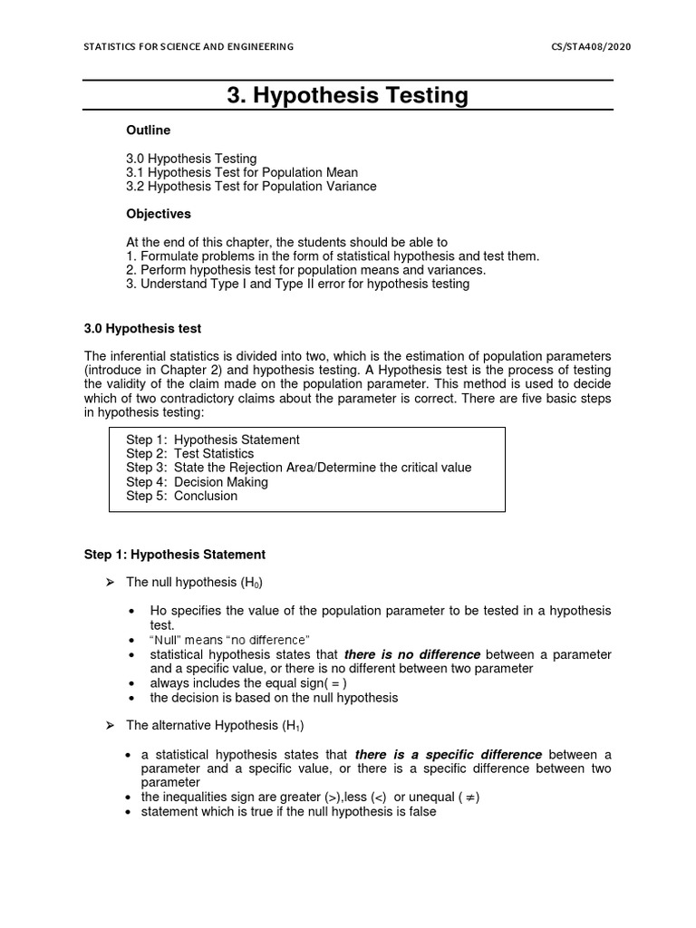 Hypothesis Testing in Statistics | PDF | Statistical Hypothesis Testing ...