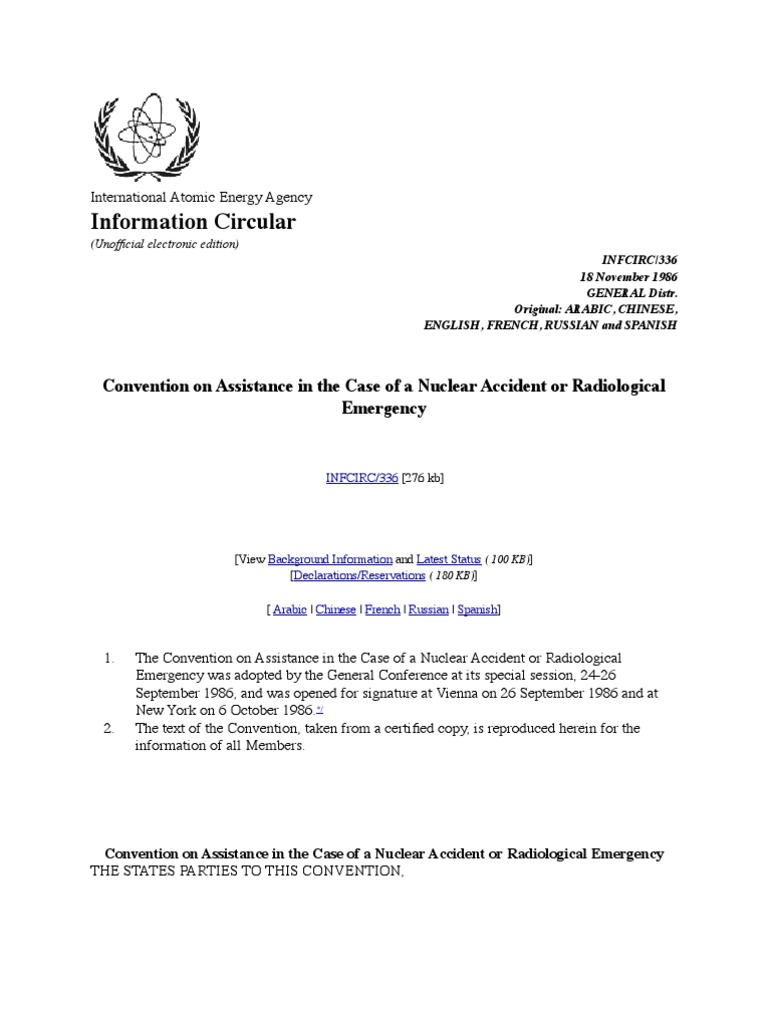 IAEA (International Atomic Energy Association) Convention On Assistance ...