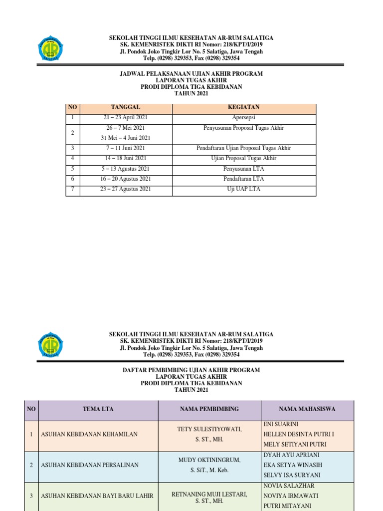 JADWAL UJIAN LTA | PDF