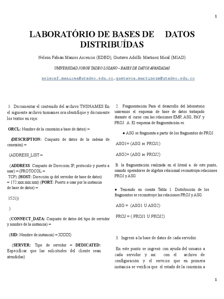Informe de Laboratorio Bases de Datos Avanzadas | PDF | SQL | Bases de datos
