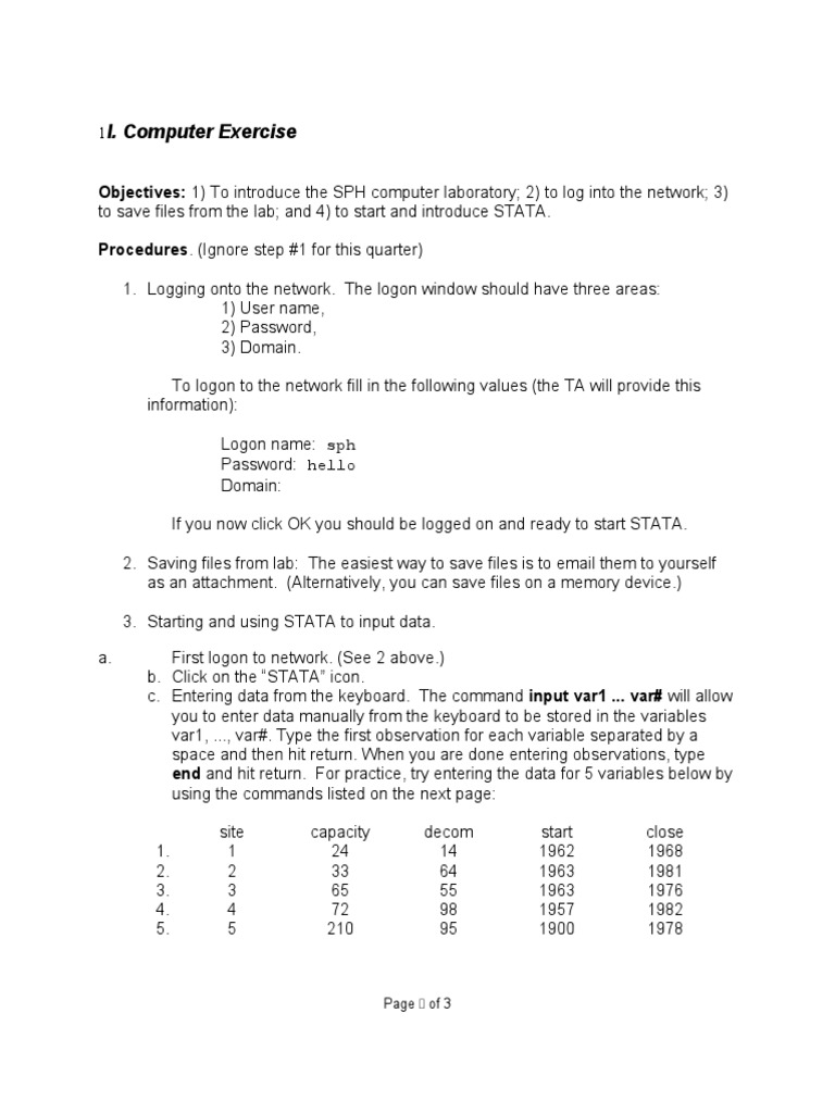 I. Computer Exercise: Objectives: 1) To Introduce The SPH Computer ...