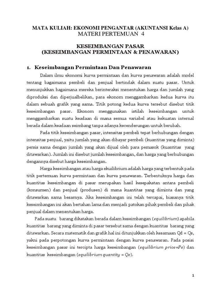 KESEIMBANGAN PASAR (Pertemuan 4) Sadhar | PDF
