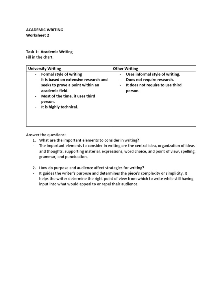 Academic Writing Worksheet 2 | PDF | Writers | Application Software