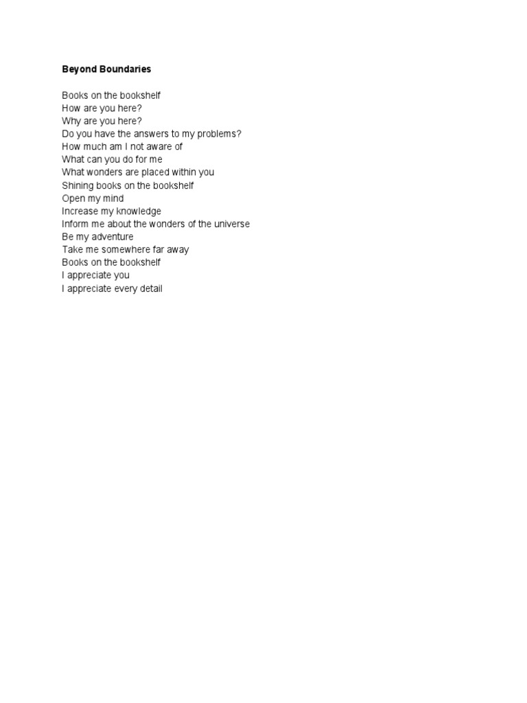 Beyond Boundaries Poem | PDF