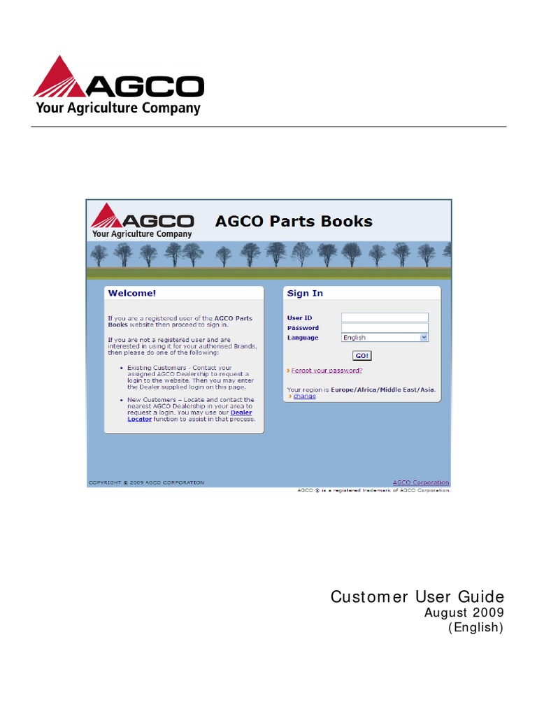 AGCO Parts Books Customer Guide | PDF | Button (Computing) | Login