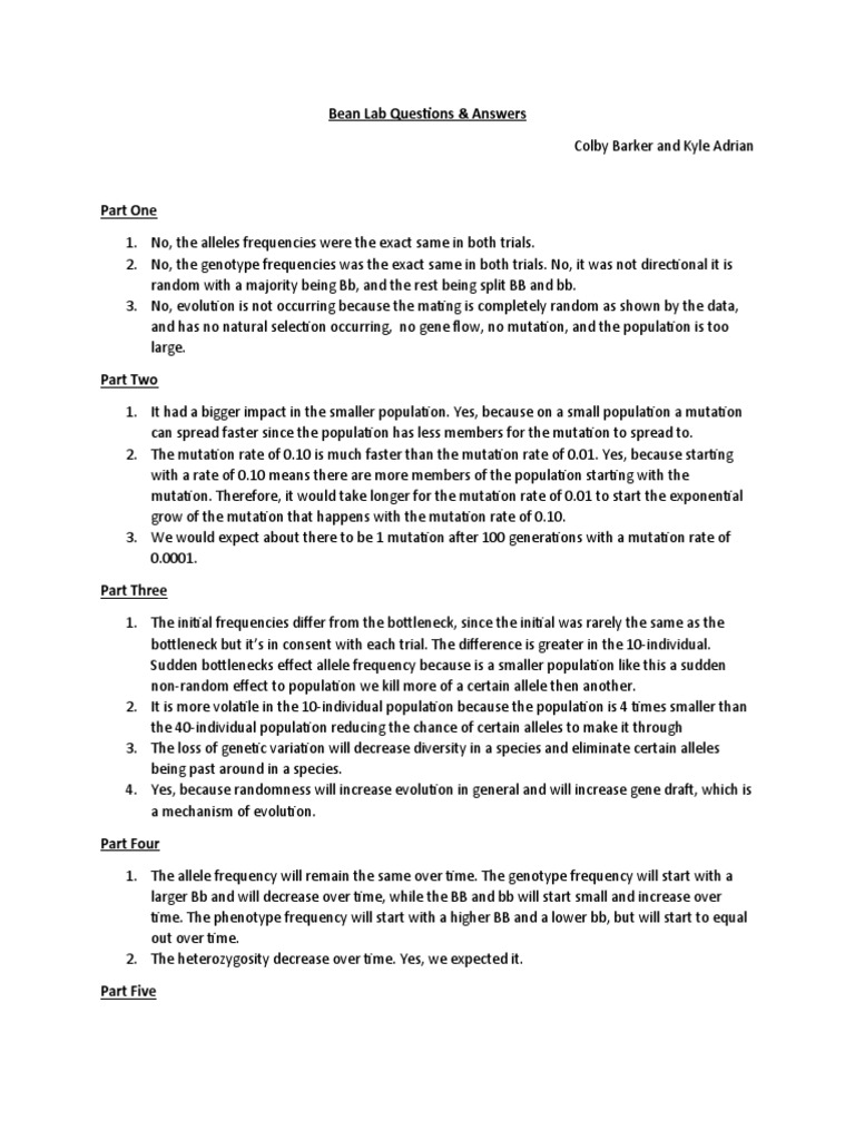 Bean Lab Questions&Anwsers | PDF | Evolution | Population