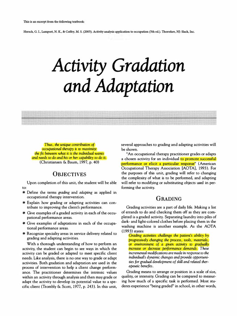 Activity Gradation and Adaptation | PDF | Occupational Therapy | Nature