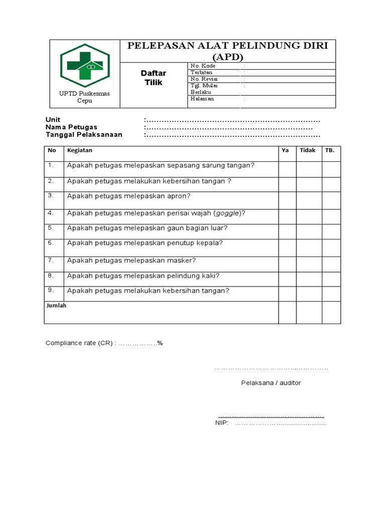 Daftar Tilik APD | PDF