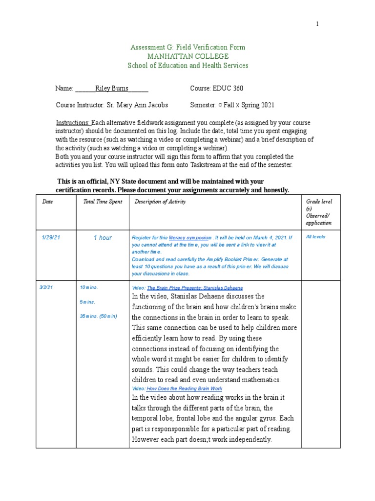 Educ 360 Alternative Field Verification Form Copy 2 | PDF | Phonics ...