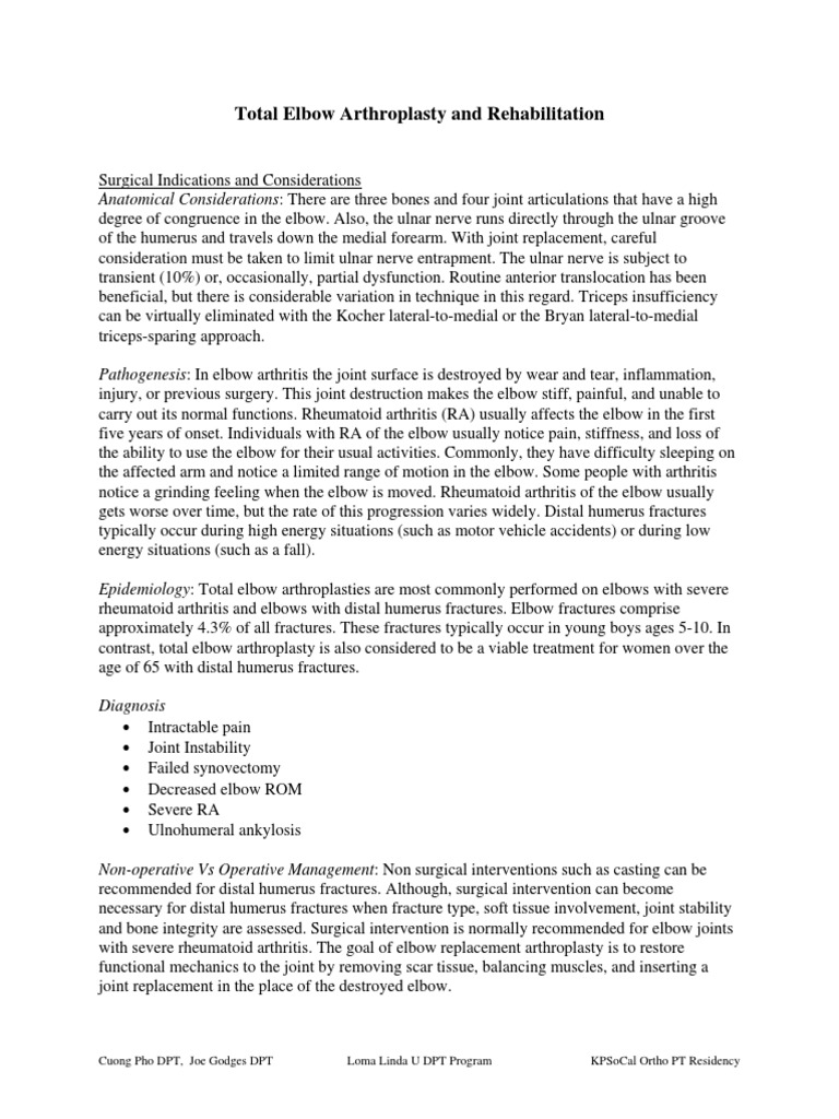 Total Elbow Arthroplasty and Rehabilitation | Download Free PDF | Elbow ...