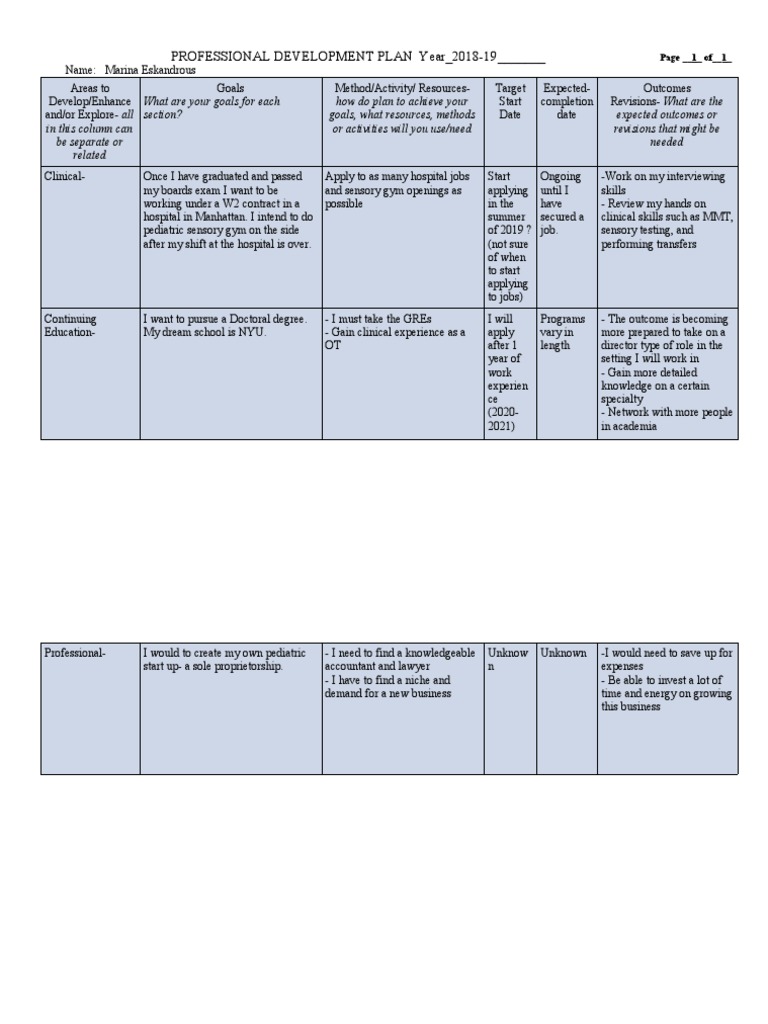 2018 Prof Development Plan For Students | PDF | Health Care | Human Nature