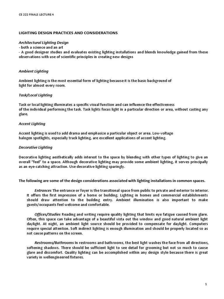 Ce 222 Finals Lecture 4 | PDF | Lighting | Window