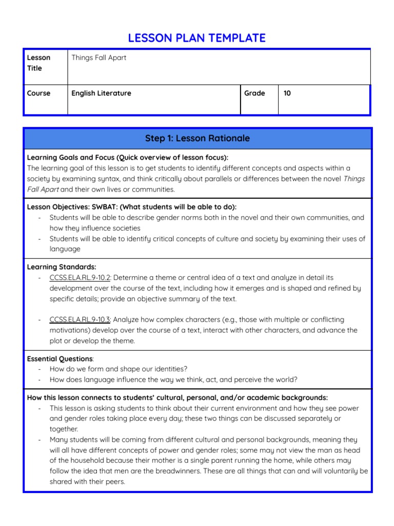 Tfa Lesson Plan Template | PDF | Gender Role | Gender