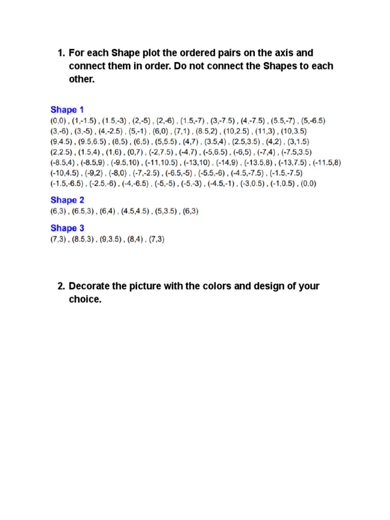 For Each Shape Plot The Ordered Pairs On The Axis and Connect Them in Order. Do Not Connect The ...