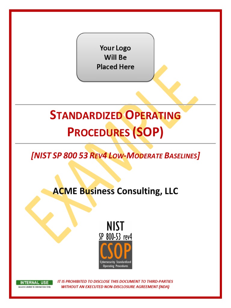 Example Cybersecurity Standardized Operating Procedures Sop Nist 800 53 ...