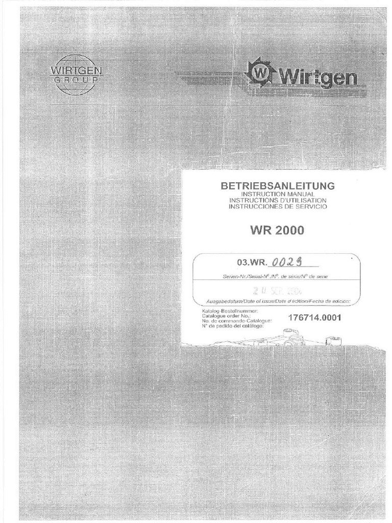 Manual Operación y Mantenimiento Wirtgen Wr2000 | PDF