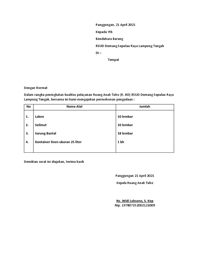 Permohonan Pengadaan Alat Ruang Anak | PDF