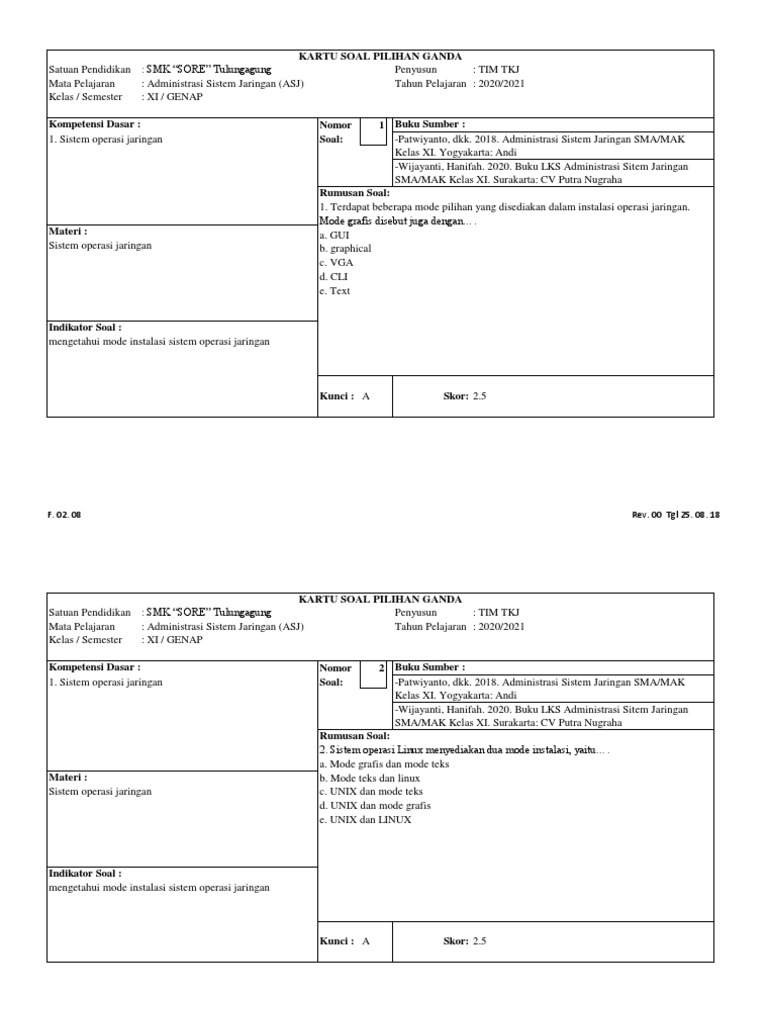 (ASJ-Xi) - 02 Kartu Soal Pilihan Ganda PAS GENAP 21 | PDF | Komputer