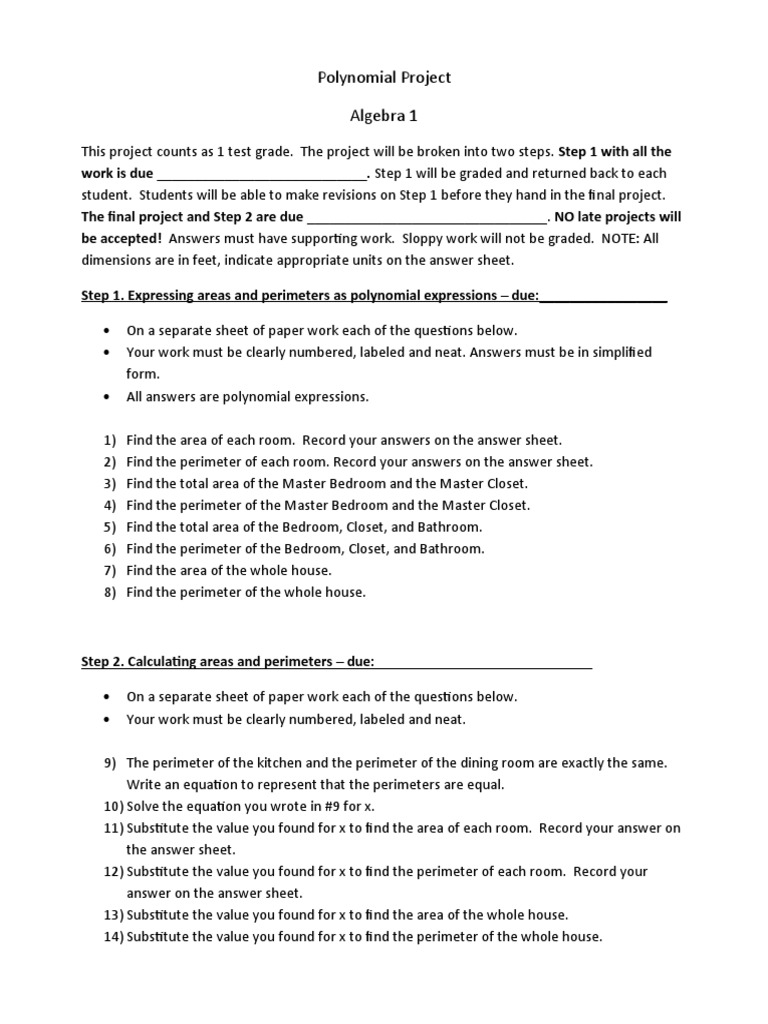 Polynomial Project: Calculating Areas, Perimeters, and Flooring Costs ...
