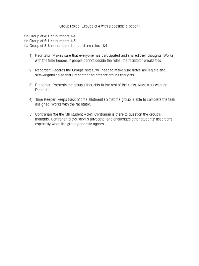 Group Roles 3-5 Students | PDF | Career & Growth