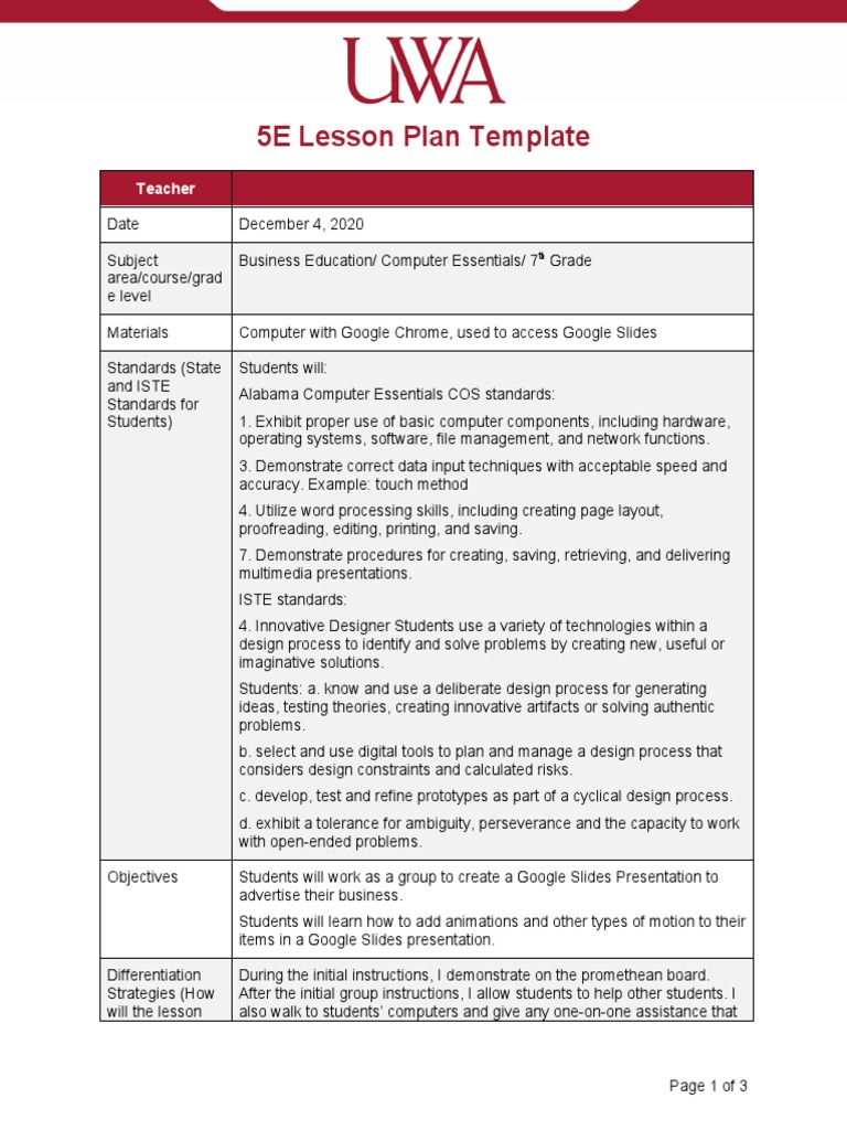 5E Lesson Plan Template: Teacher | PDF | Prototype | Design