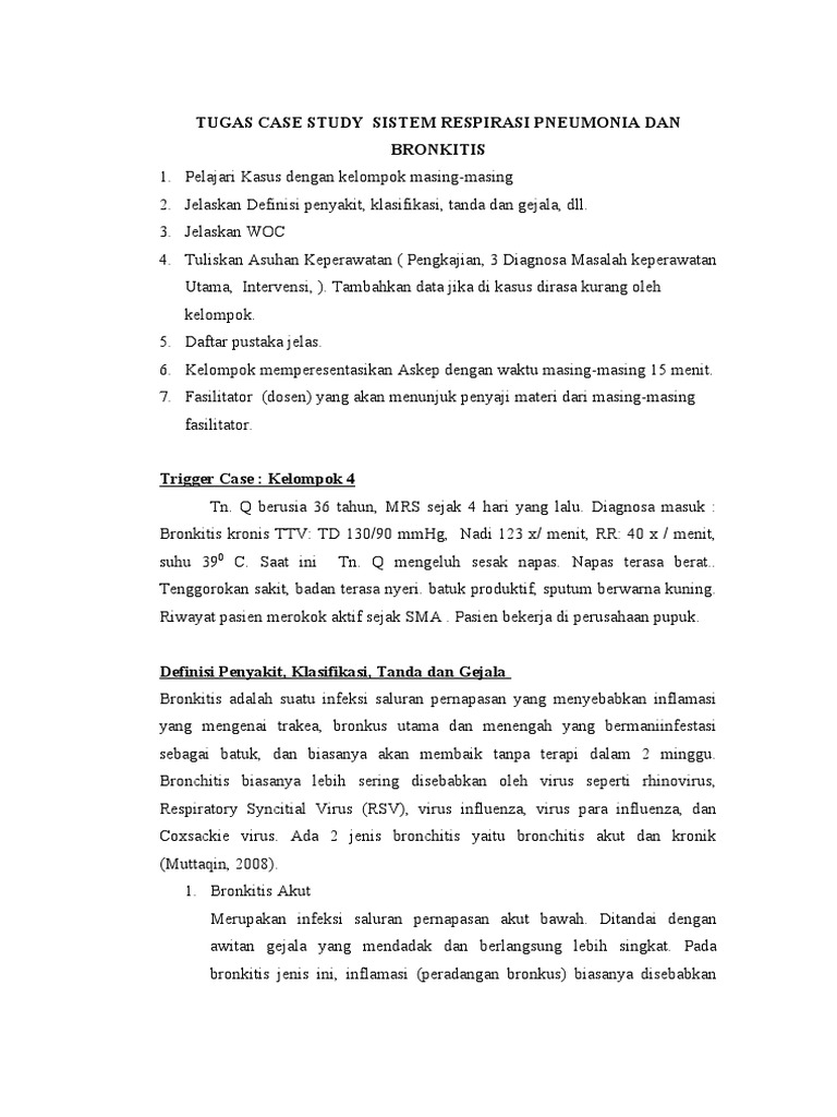 Tugas Case Study Sistem Respirasi Pneumonia Dan Bronkitis | PDF