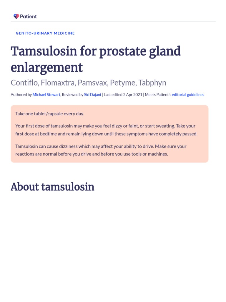 Tamsulosin Tablets. Tamsulosin For Enlarged Prostate - Patient | PDF ...