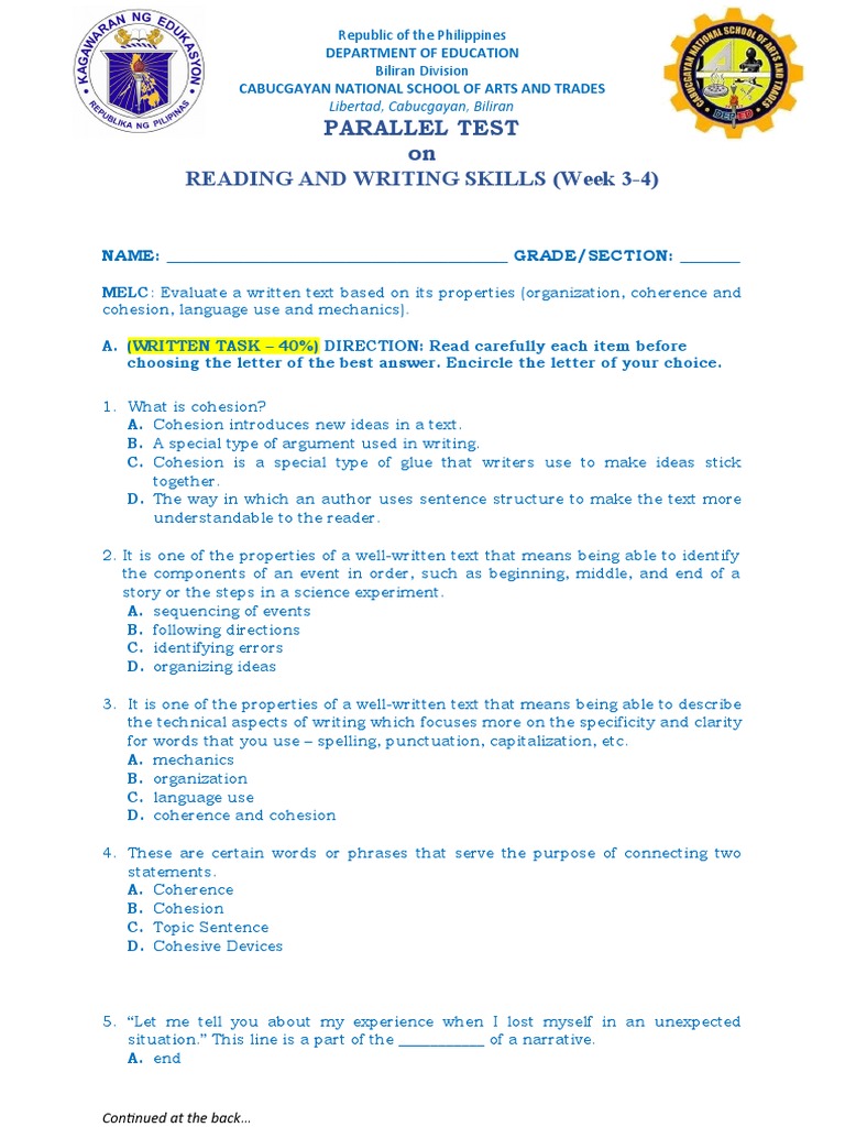 Reading and Writing Skills Test Guide | PDF | Social Media | Popular ...