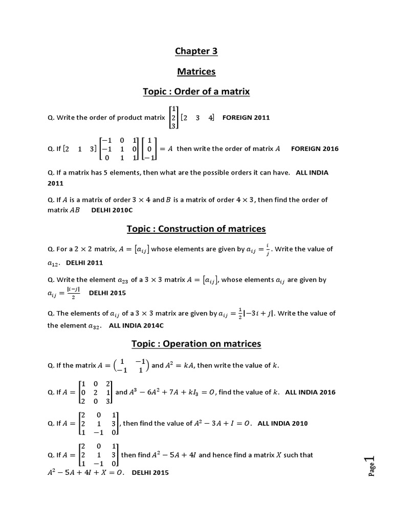 Matrices Topic: Order of A Matrix | PDF | Matrix (Mathematics) | Functional Analysis
